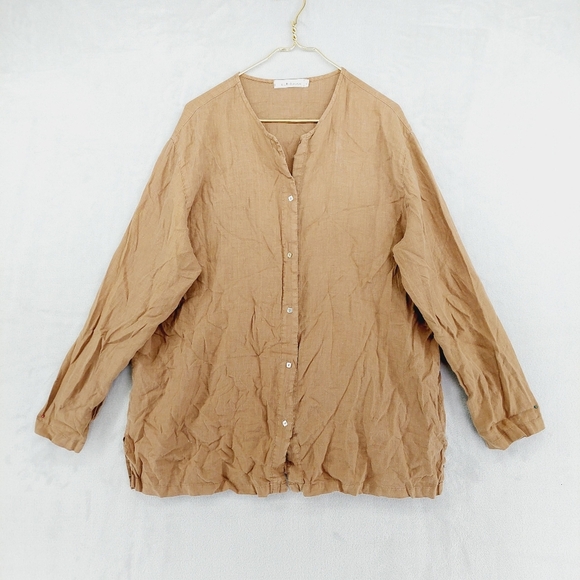 cut loose | Tops | Cut Loose Tan Button Down Long Sleeve Linen Tunic ...